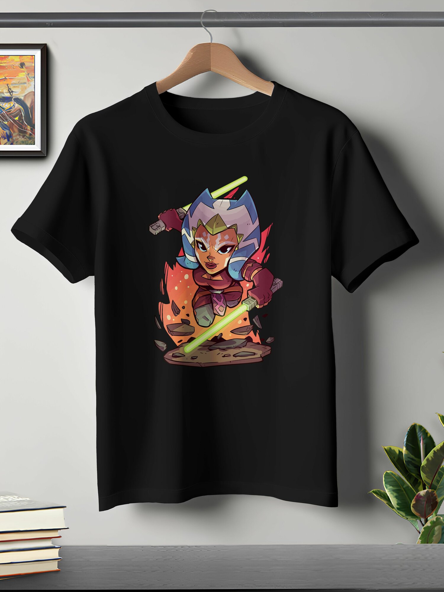 Футболка ONEQ унисекс 50-52 (XL) размер с принтом Асока Тано, черная