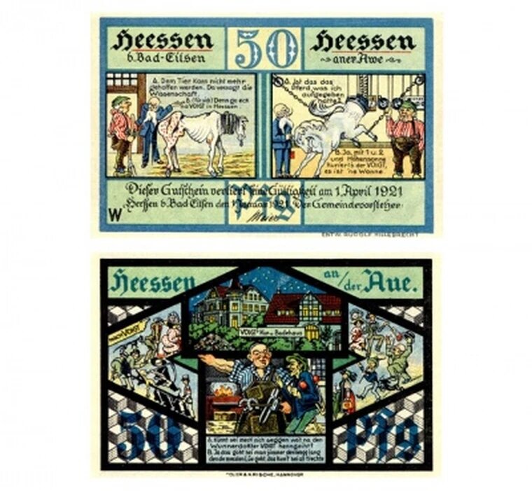 Нотгельд 50 пфеннигов 1921 Германия, Хесен, сувенирная копия, банкноты и купюры редкие коллекционные