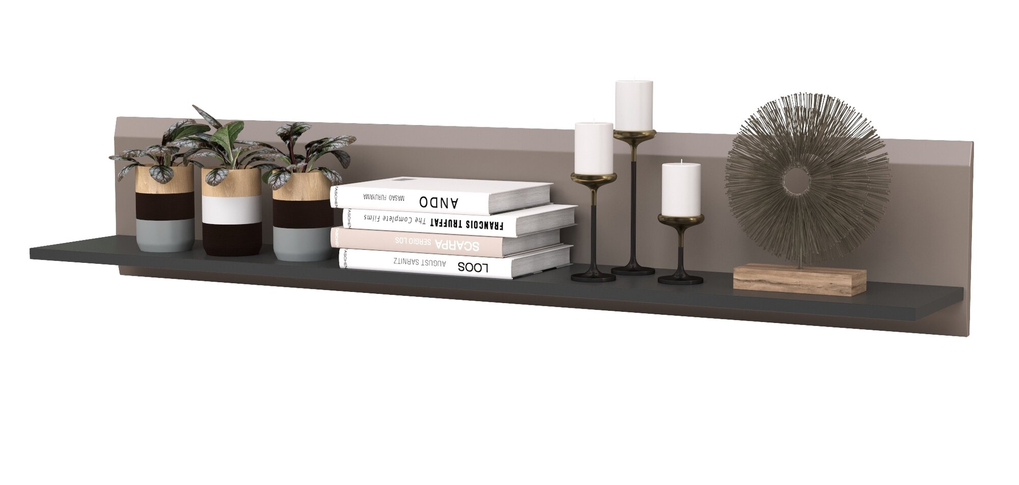 Полка открытая Моби Сидней 16.486, цвет антрацит/МДФ веллюто капучино, 129,9х21,6х24 см.