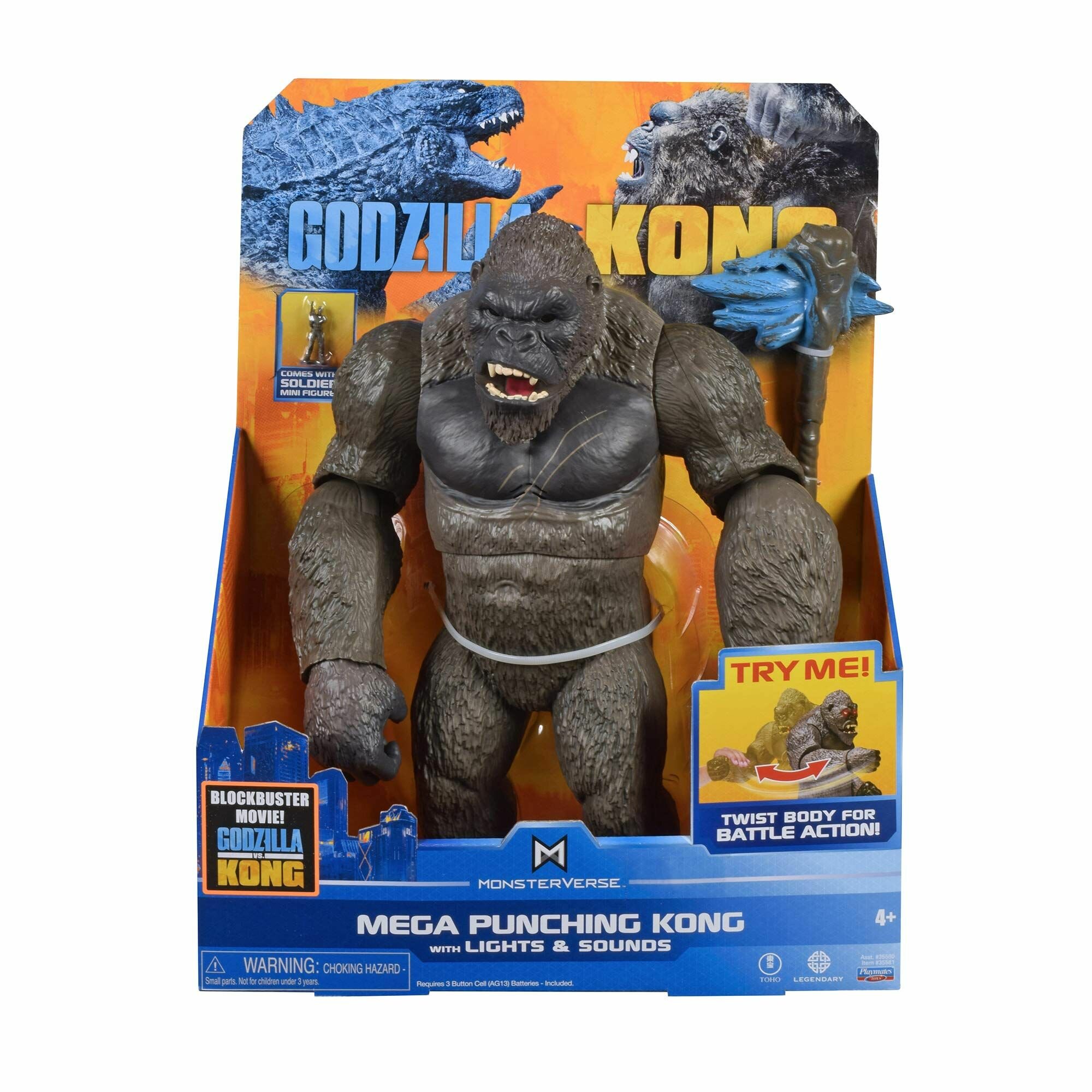 Playmates Toys Godzilla vs Kong Mega punching kong / 13-дюймовая коллекционная шарнирная фигурка Годзиллы против Конга с подсветкой и звуками боя