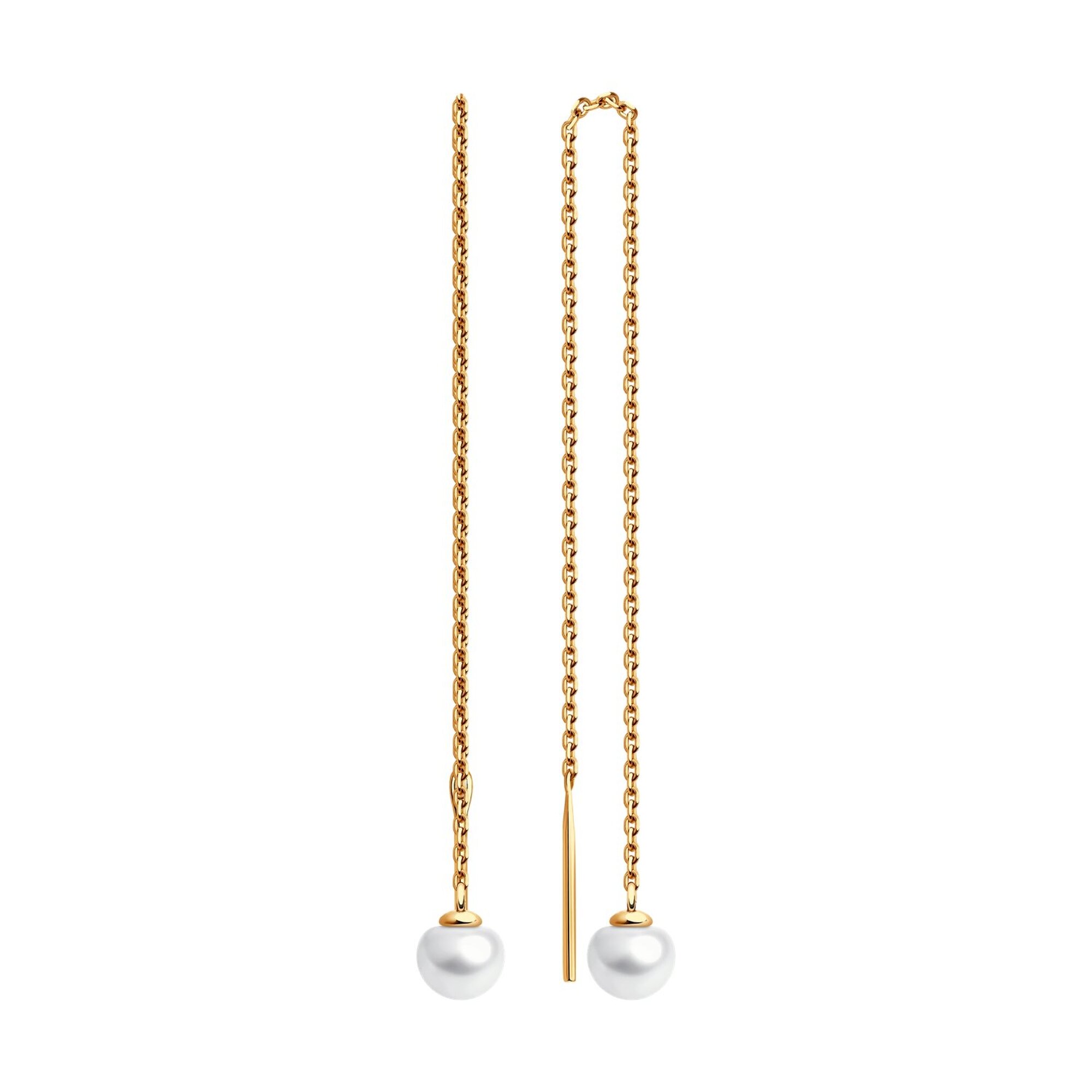 Серьги цепочки, красное золото, 585 проба, жемчуг