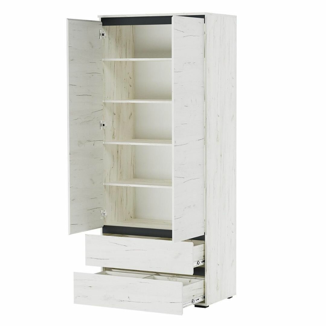 Шкаф гретта 2С2Я-4 с полками 900 Дуб Крафт Белый - Антрацит