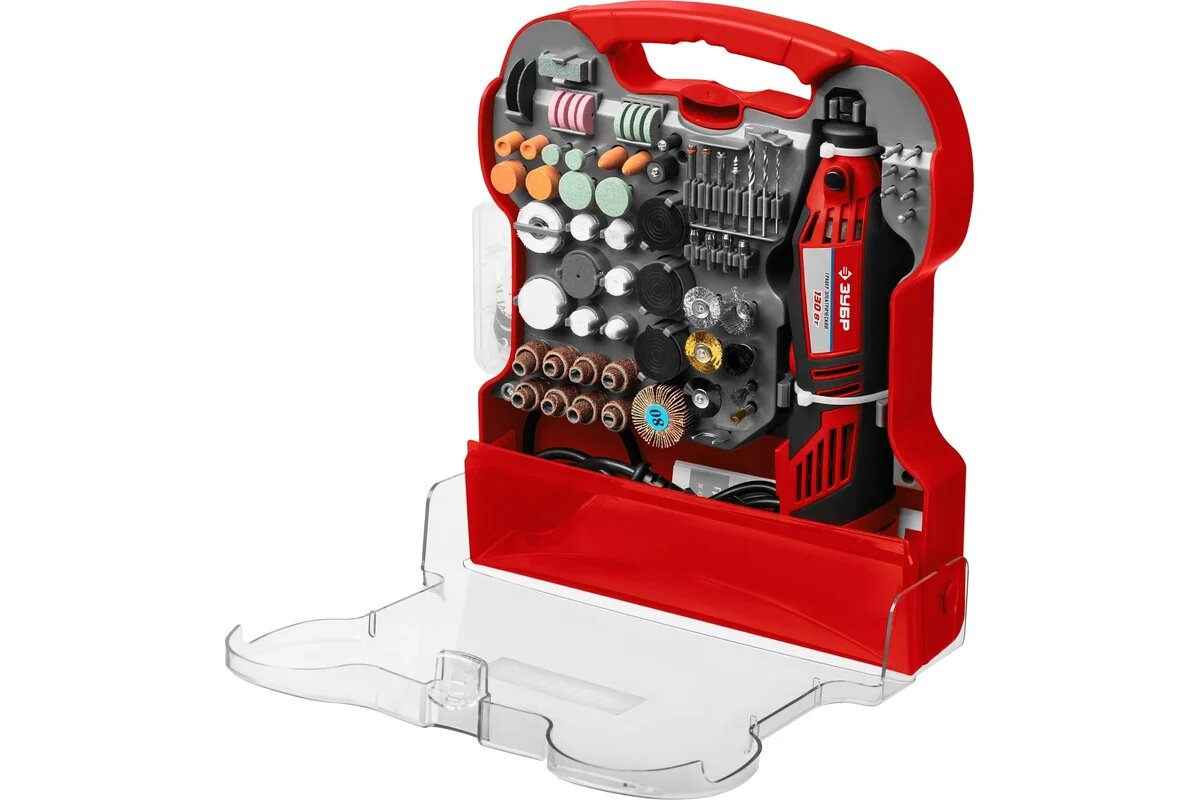 Гравер электрический с набором мини-насадок Зубр ЗГ-130ЭК H172, красный