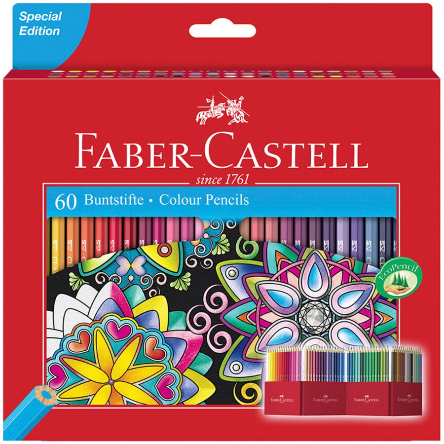 Набор цветных карандашей Faber-Castell "Узоры", шестигранные, 60 цветов, заточенные