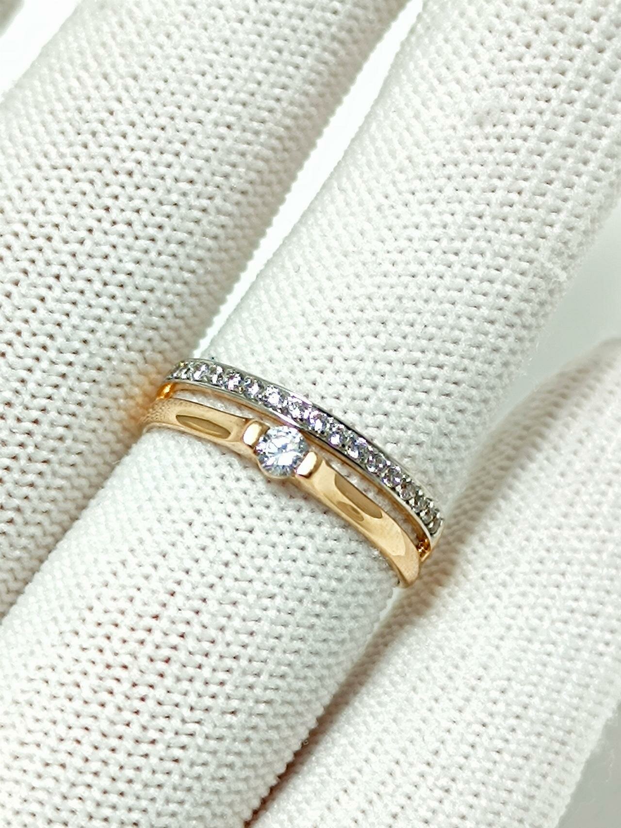 Кольцо дорожка, красное золото, 585 проба, фианит