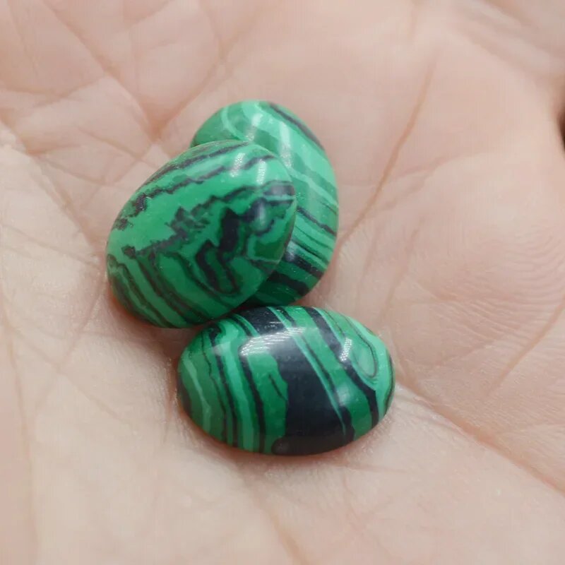 Кабошон бусины из натурального камня малахит содалит лазурит 4 шт Изумрудный, picture color