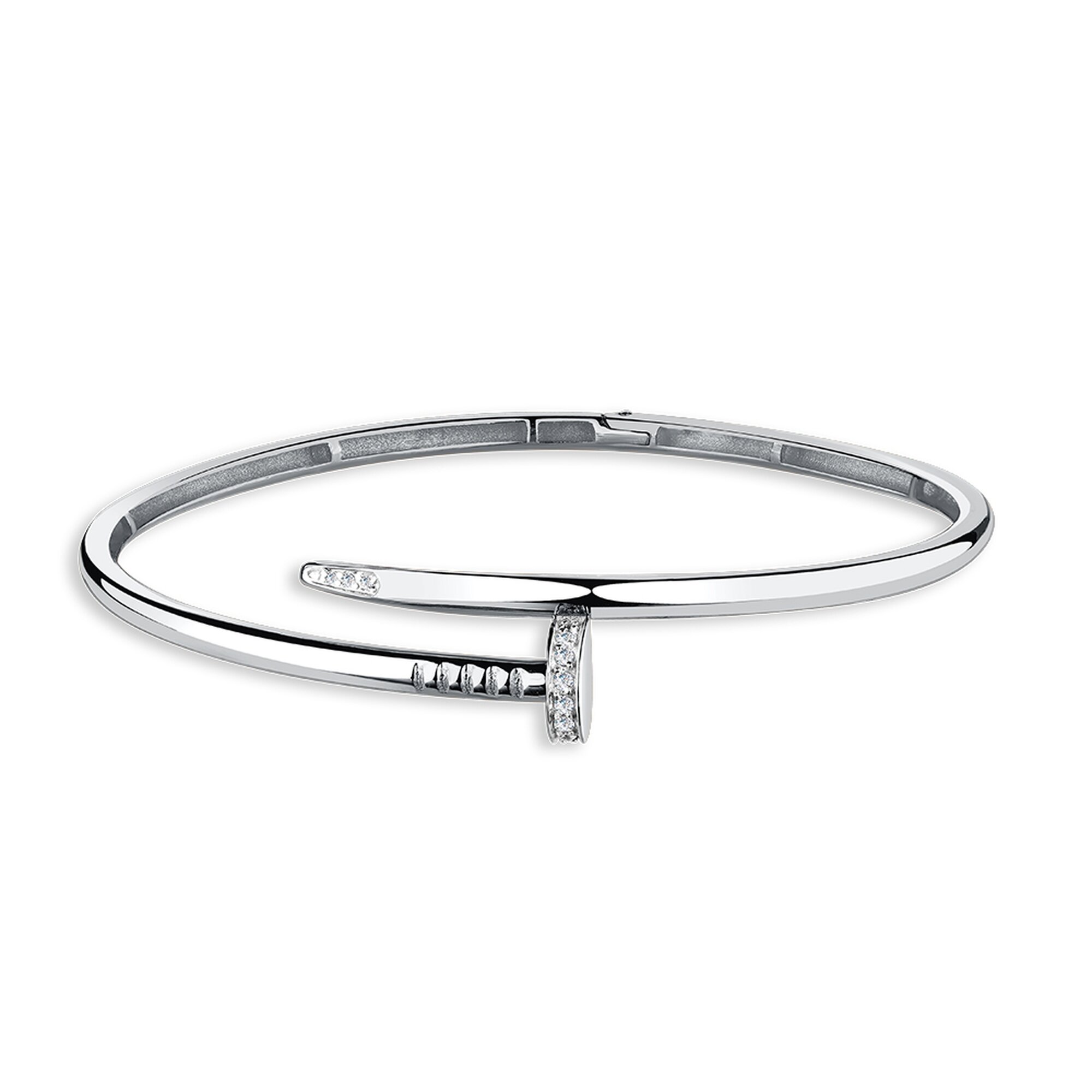 Жесткий браслет, белое золото, 585 проба, фианит