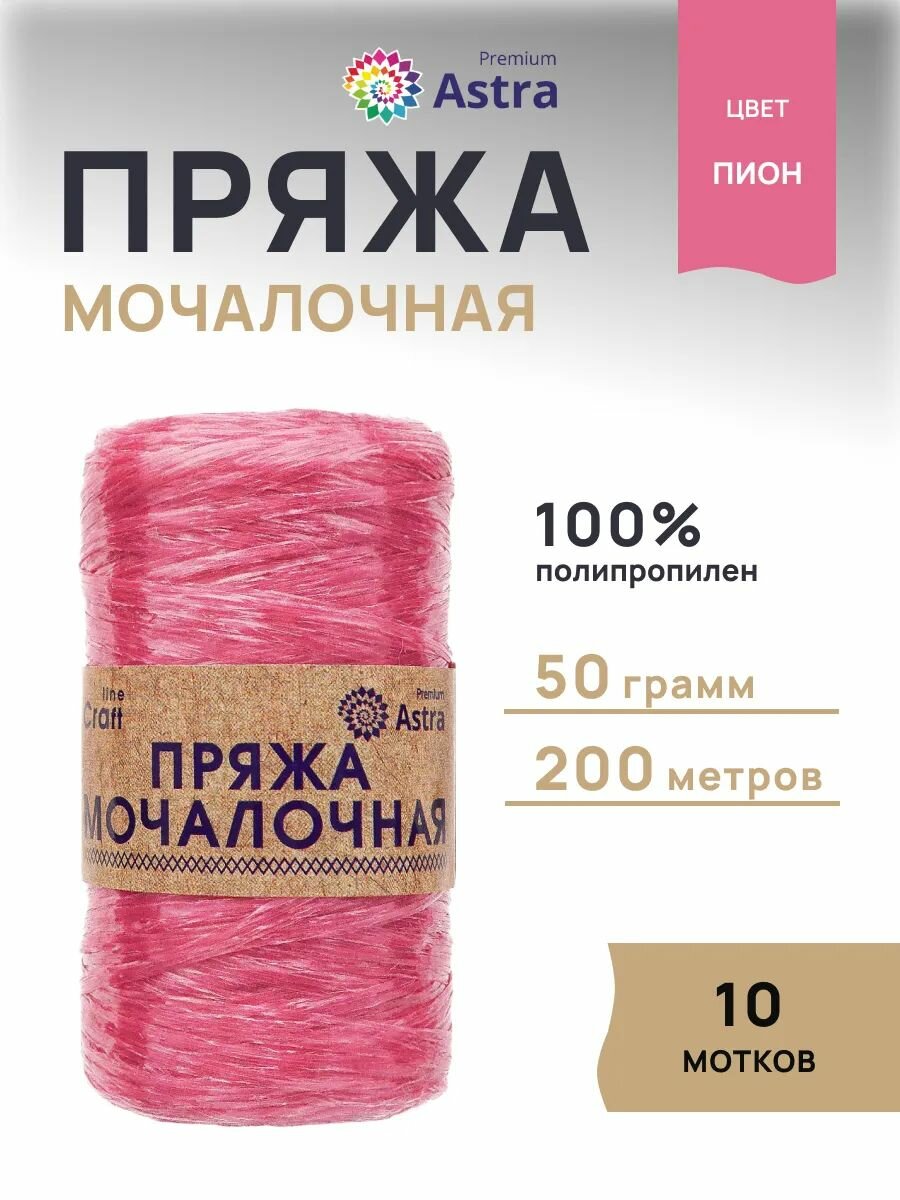 Пряжа для вязания Astra Premium 'Мочалочная' 50г, 200м (100% полипропилен) (пион), 10 мотков