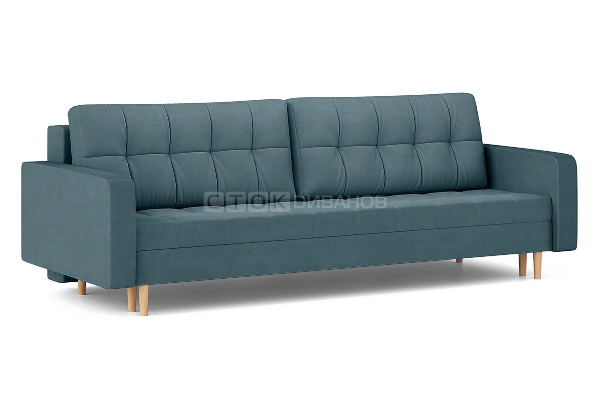 Диван Сток Диванов Бали Deep серо-синий 235 см, механизм еврокнижка, на ножках