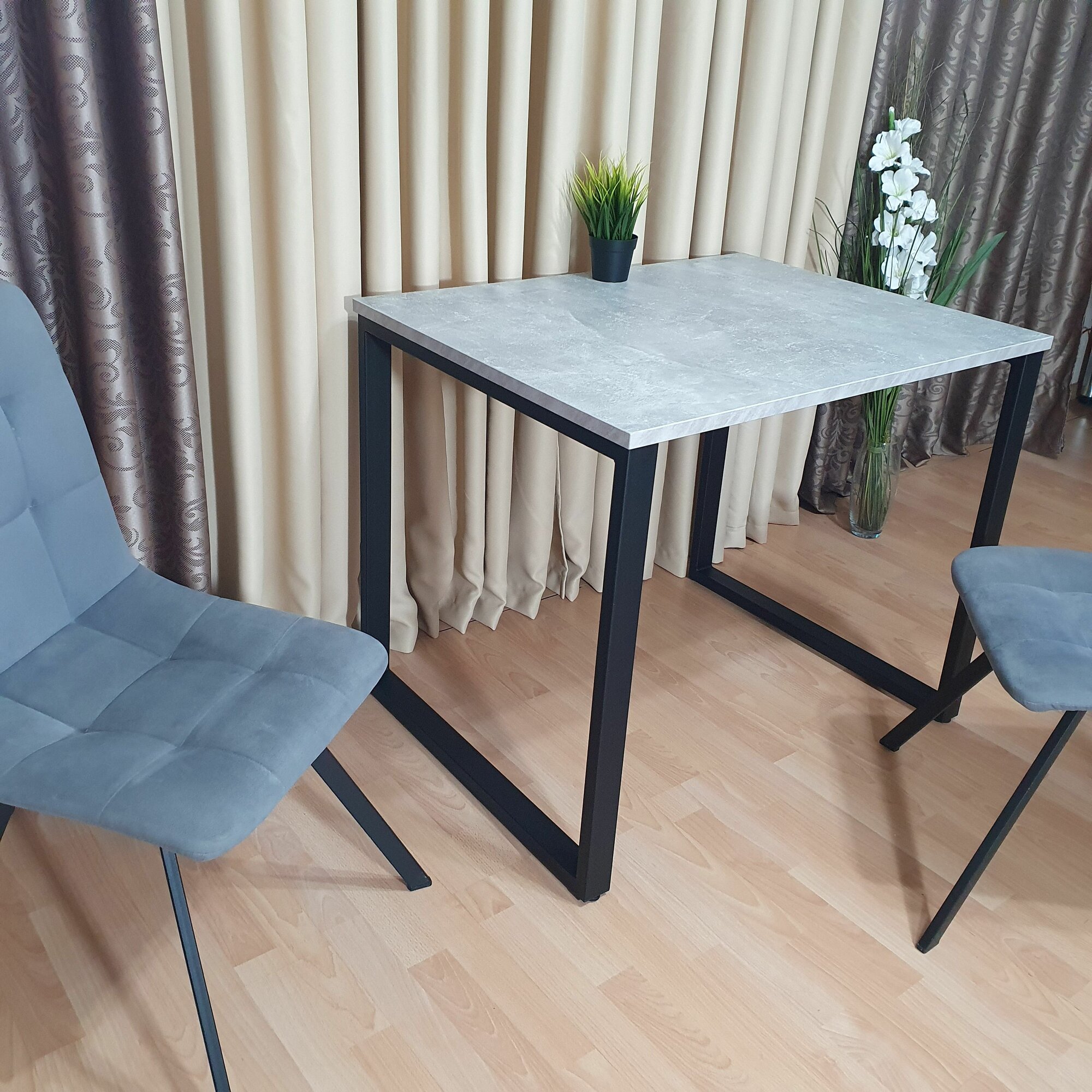 Стол лофт обеденный Бетон 120*80 см. Ножки лофт черные