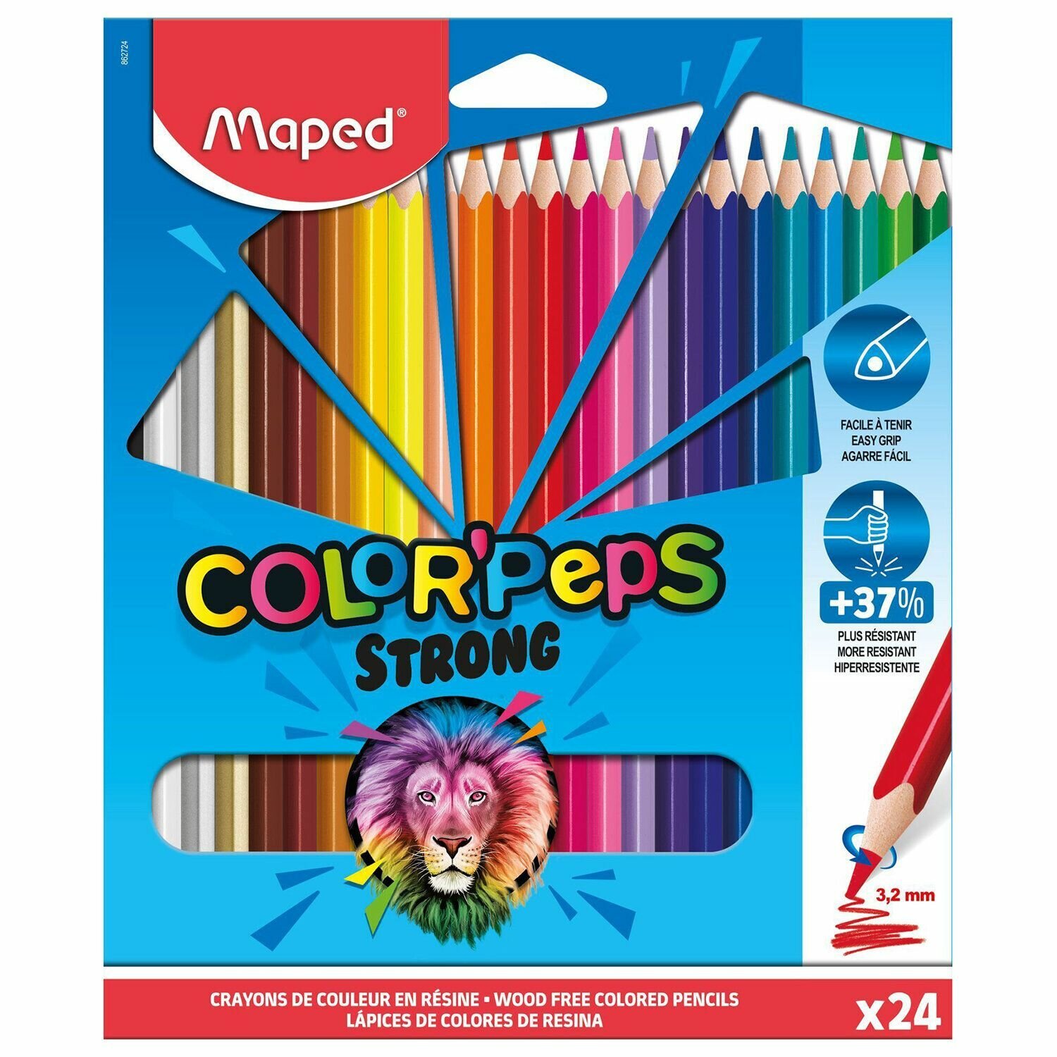 Карандаши цветные Maped "Color Pep s Strong", 24 цвета, грифель 3,2 мм, пластиковый корпус