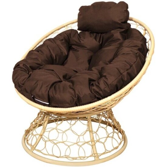 Кресло папасан мини с ротангом M-group бежевое , коричневая подушка