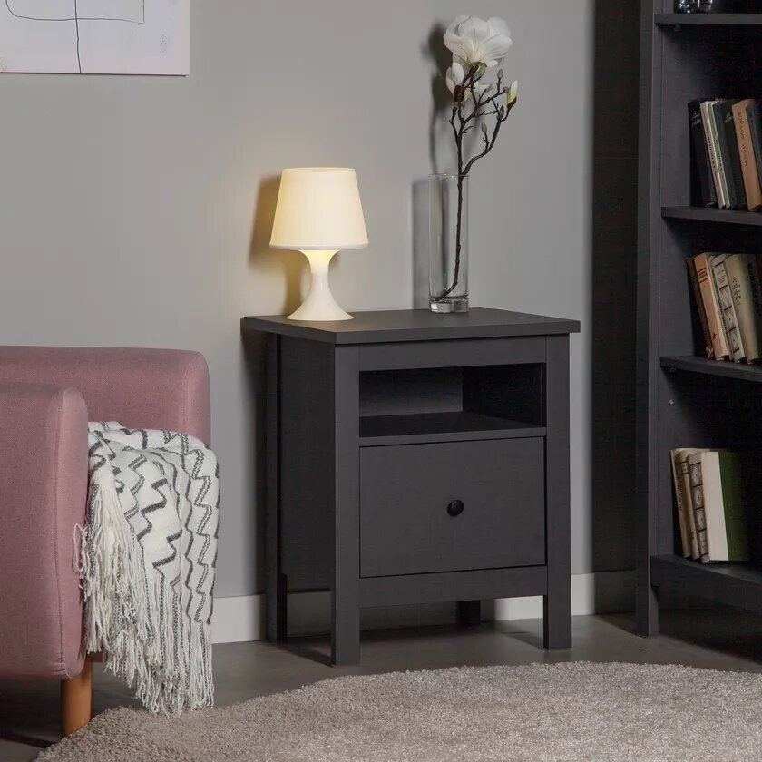 Тумба прикроватная "Сага" с выкатным ящиком, серый, ЛДСП/МДФ, 51,2 см х 62,2 см x 41,4 см