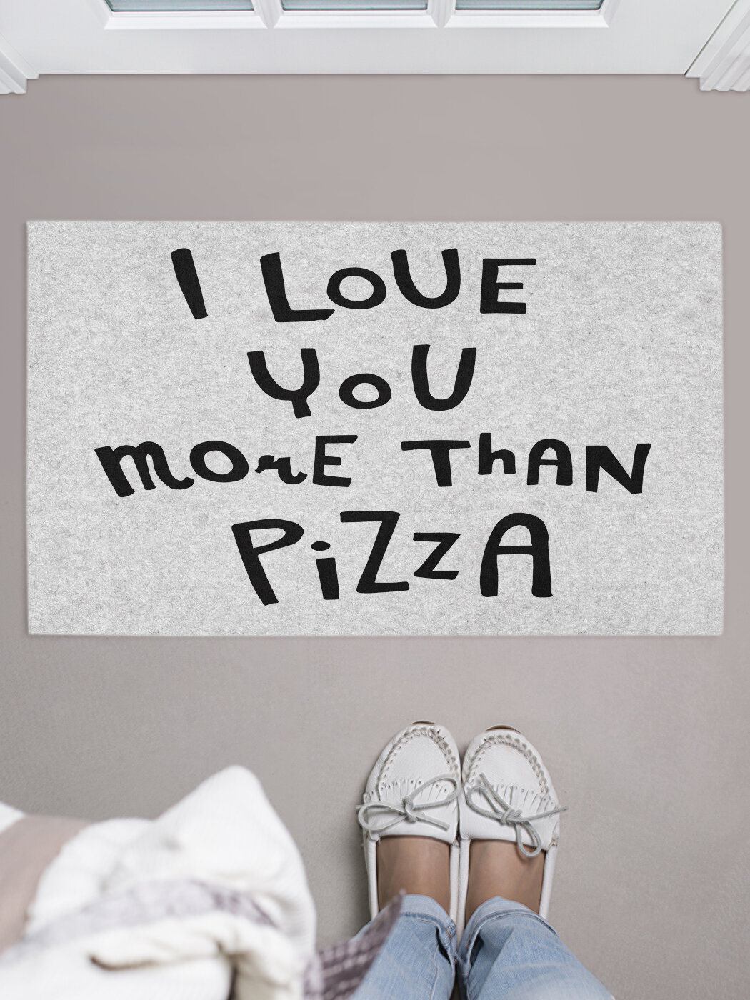 Коврик придверный в прихожую с принтом "Я люблю тебя больше, чем пиццу" 45 на 75 см , JoyArty