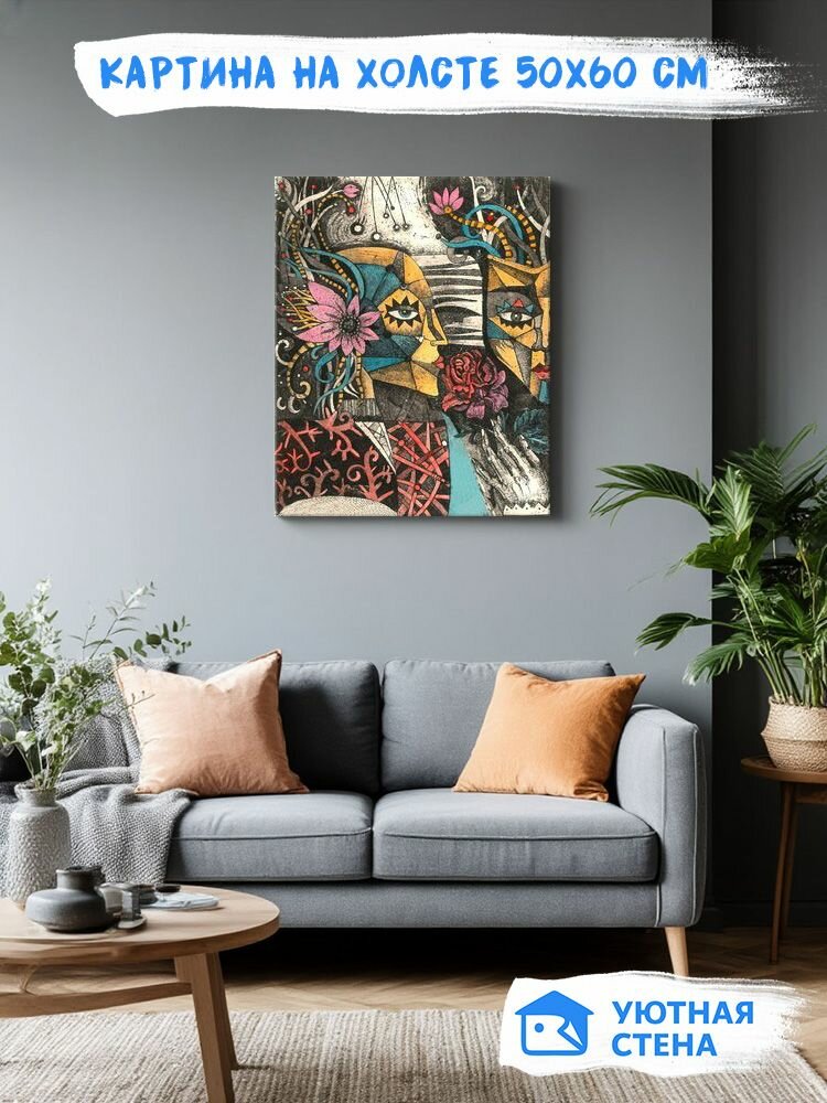 Картина на натуральном холсте Уютная стена "Декоративная абстрактная литография" 50х60 см