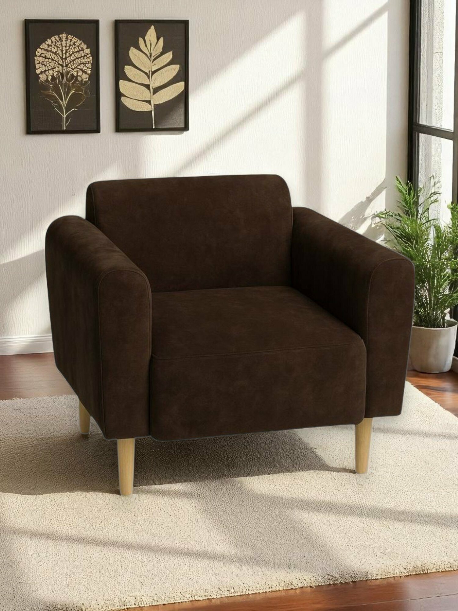 Кресло Рондо в гостиную, мягкое для дома и отдыха, велюр Jawa Choco 06