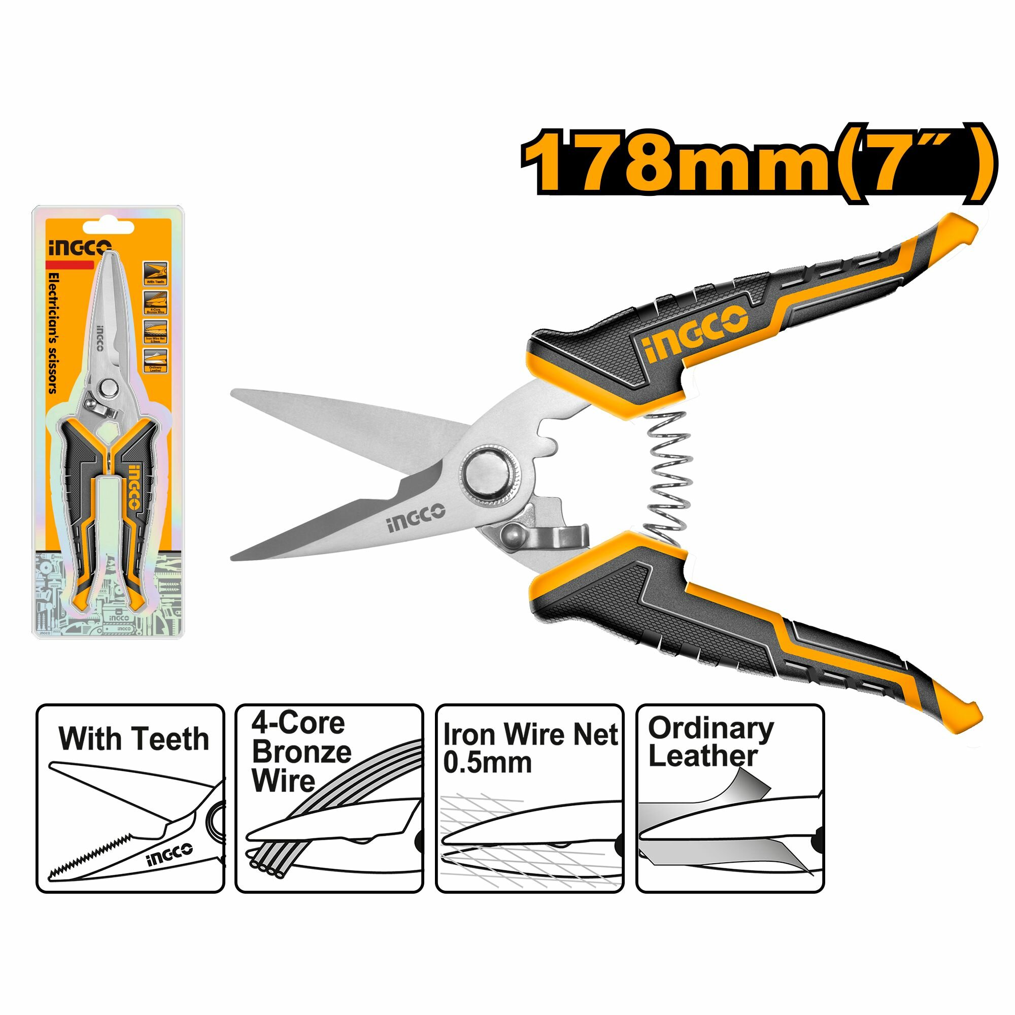 Ножницы электрика INGCO 178 мм HES0187