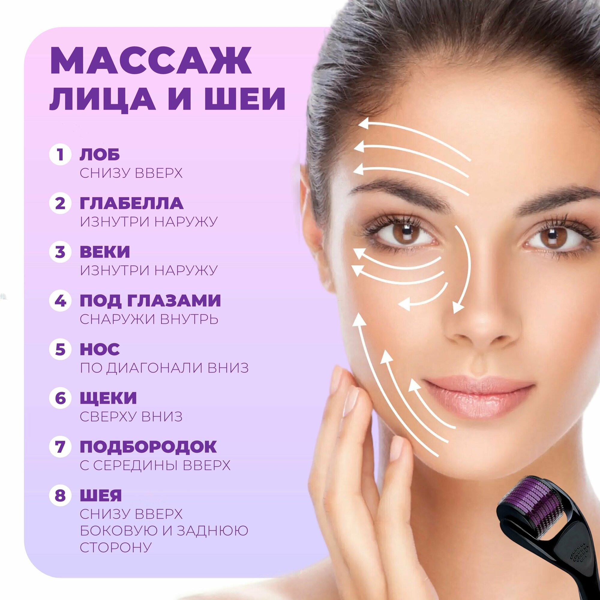 Мезороллер (дермороллер) для лица, для тела, для волос, для бороды, роллер массажный омолаживающий, 1 мм, 1 шт.