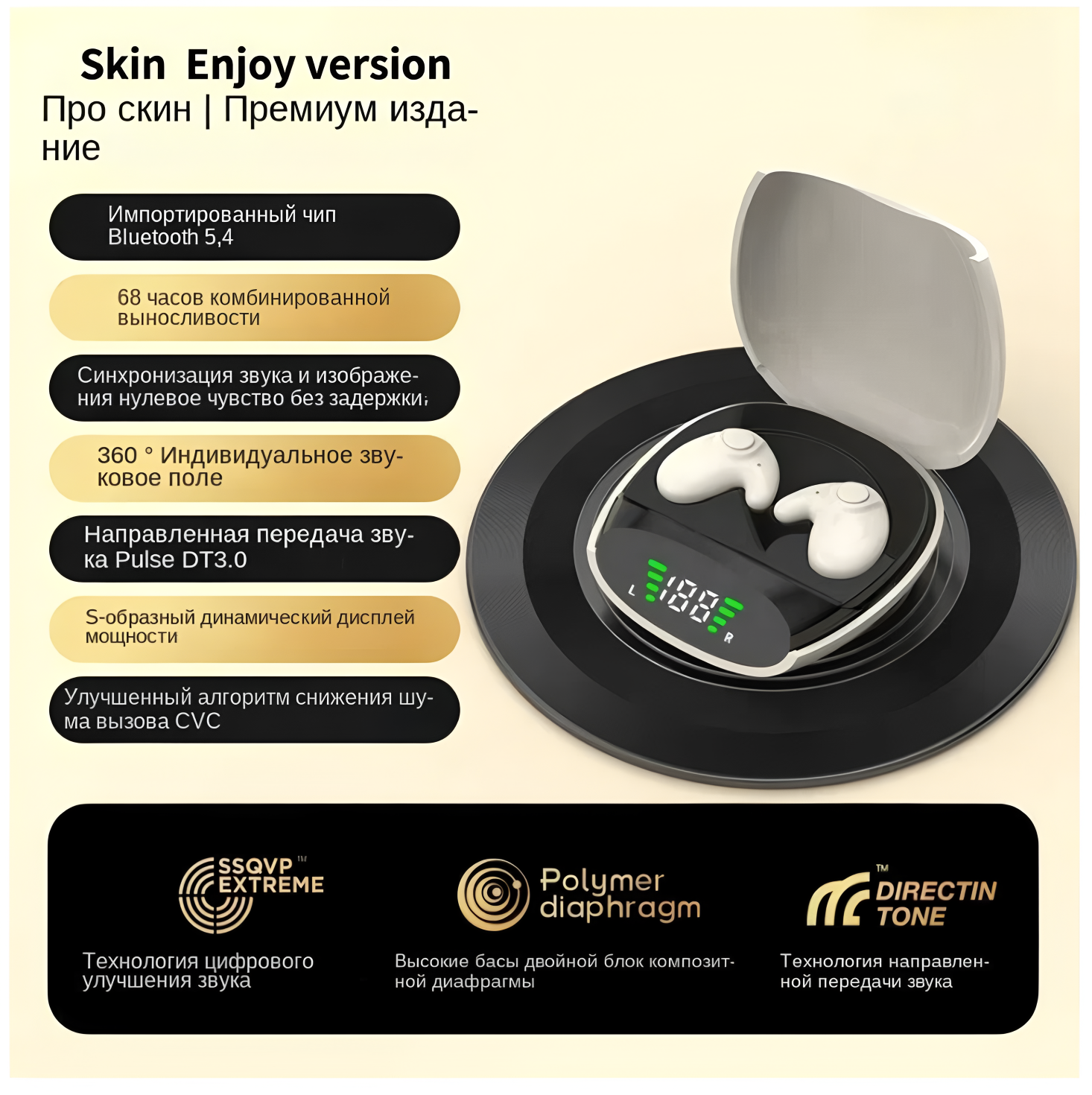 Микронаушники, внутриканальные, сенсорное управление, беспроводное подключение