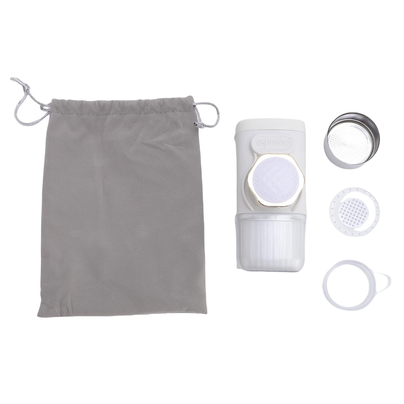 Портативная кофеварка, совместимая с молотым кофе в капсулах, с ручным управлением, небольшая портативная кофемашина для путешествий и кемпинга, белого цвета.