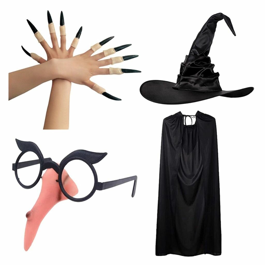 (1 комплект) Костюм ведьмы на Хэллоуин cos-черный костюм-четверка