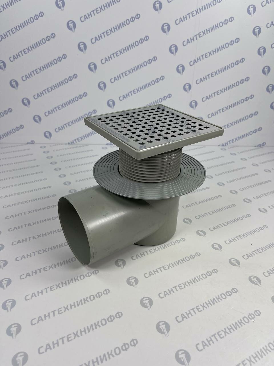 Трап горизонтальный VALFEX регулируемый 110мм, решетка из нержавеющей стали 150х150мм, комби затвор (VF.110K.150.01)