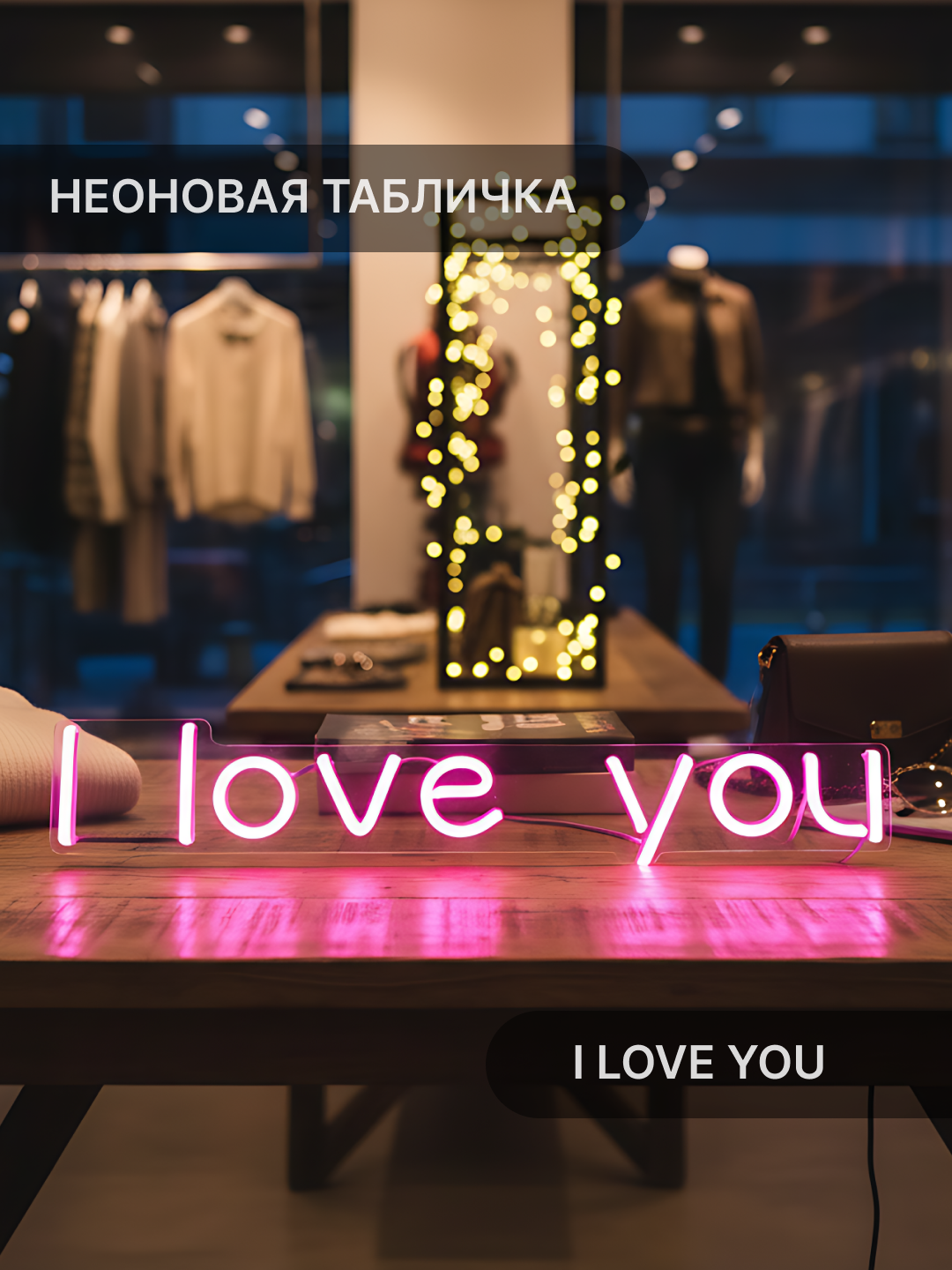Неоновая табличка Elmarto "I love you", 40см x 8см, розовая, светодиодная
