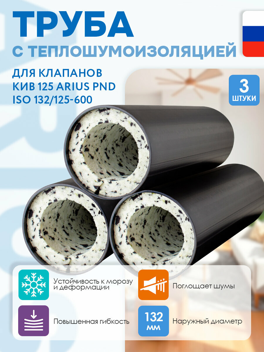 Трубы с теплошумоизоляцией для клапанов КИВ 125 ARIUS PND ISO 132/125-600 мм 135912 комплект из 3-х шт