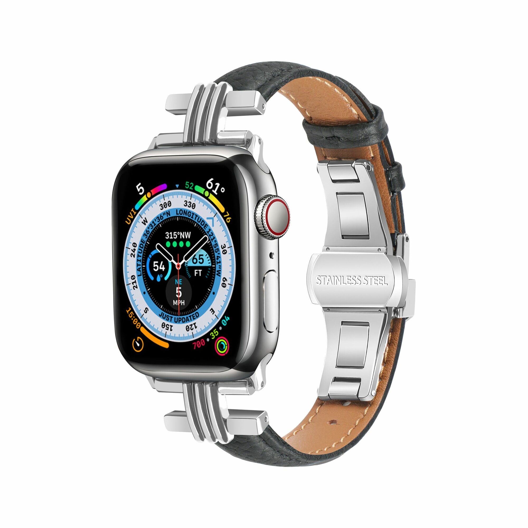 Ремешок для Apple Watch 42/44/45/46/49mm 3-Buckle-Leather Black