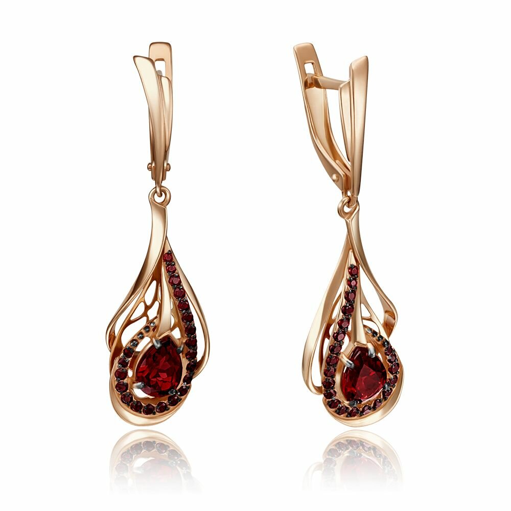 Серьги, красное золото, 585 проба, гранат
