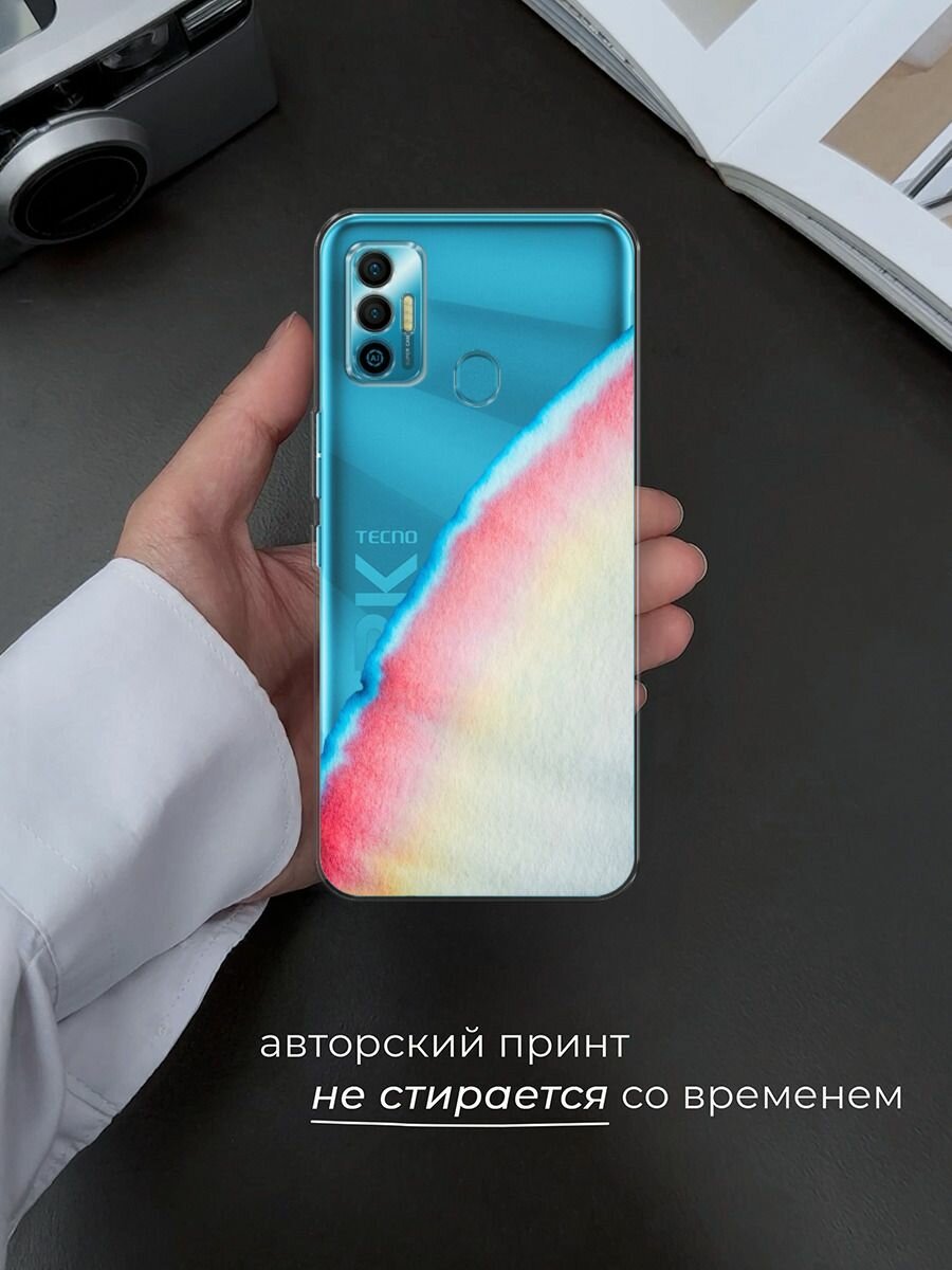 Чехол на Tecno Spark 7 / Техно Спарк 7 с принтом Слияние красок, прозрачный — фото 1