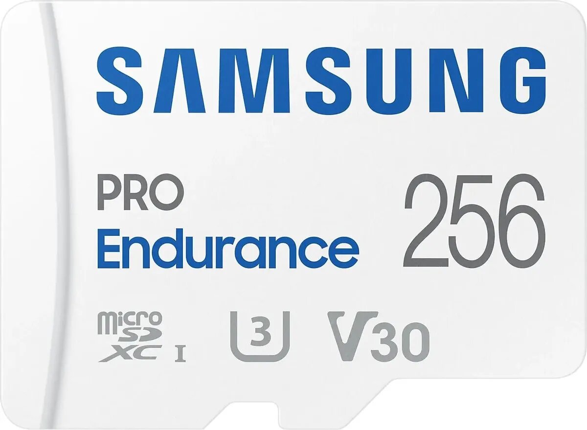 Карта памяти Samsung PRO Endurance, 256 ГБ, MicroSDXC, V30 UHS-I Class 3 (U3), SD-адаптер в комплекте (MB-MJ256KA/APC)