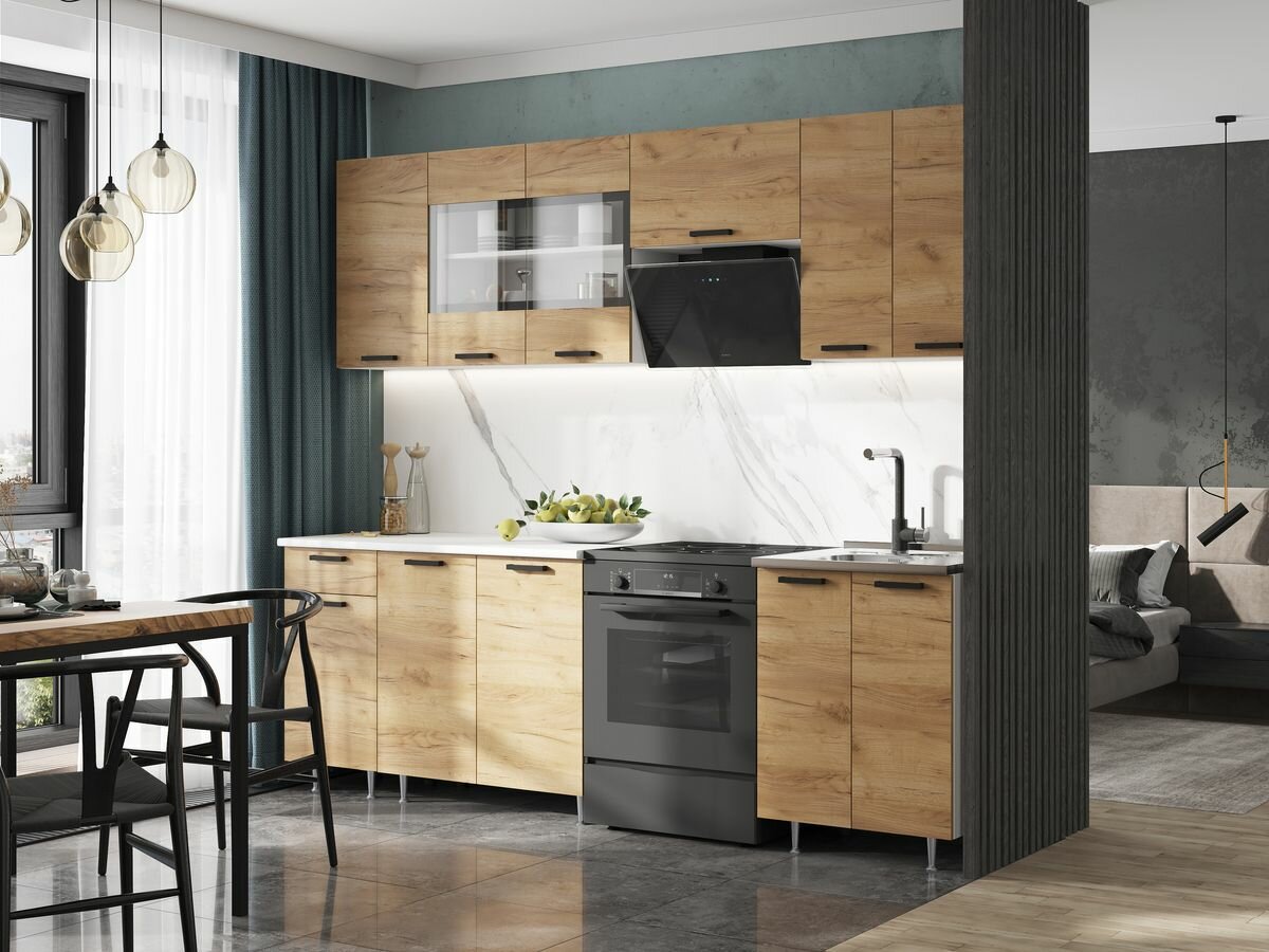 Кухонный гарнитур 2,4м (490) Рио NEW дуб крафт, белый со столешницей, МИФ