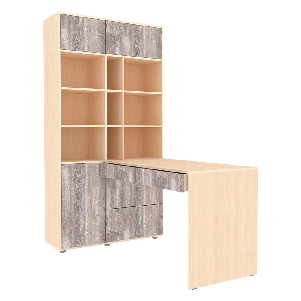 Стол письменный со стеллажом 1000 Дуб Молочный Бетон