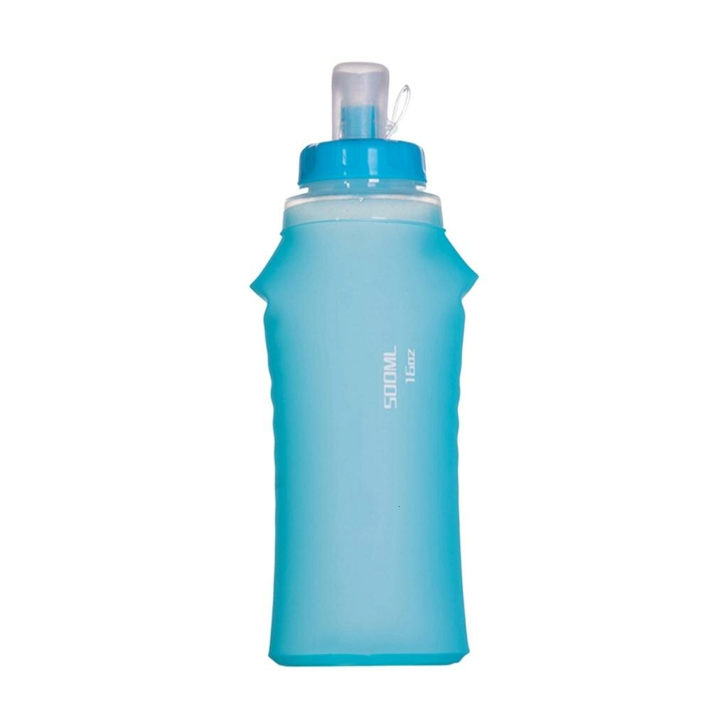 Тонкий гибкий водный бак для бега и спорта на открытом воздухе с мягким наконечником, Синий - 500ml