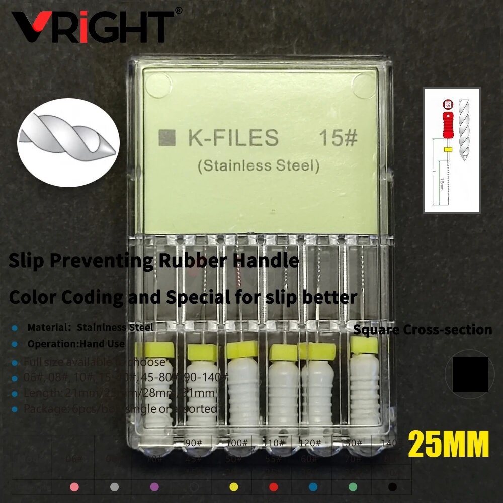 K-файлы эндодонтические VRIGHT 15#, нержавеющая сталь, 25 мм