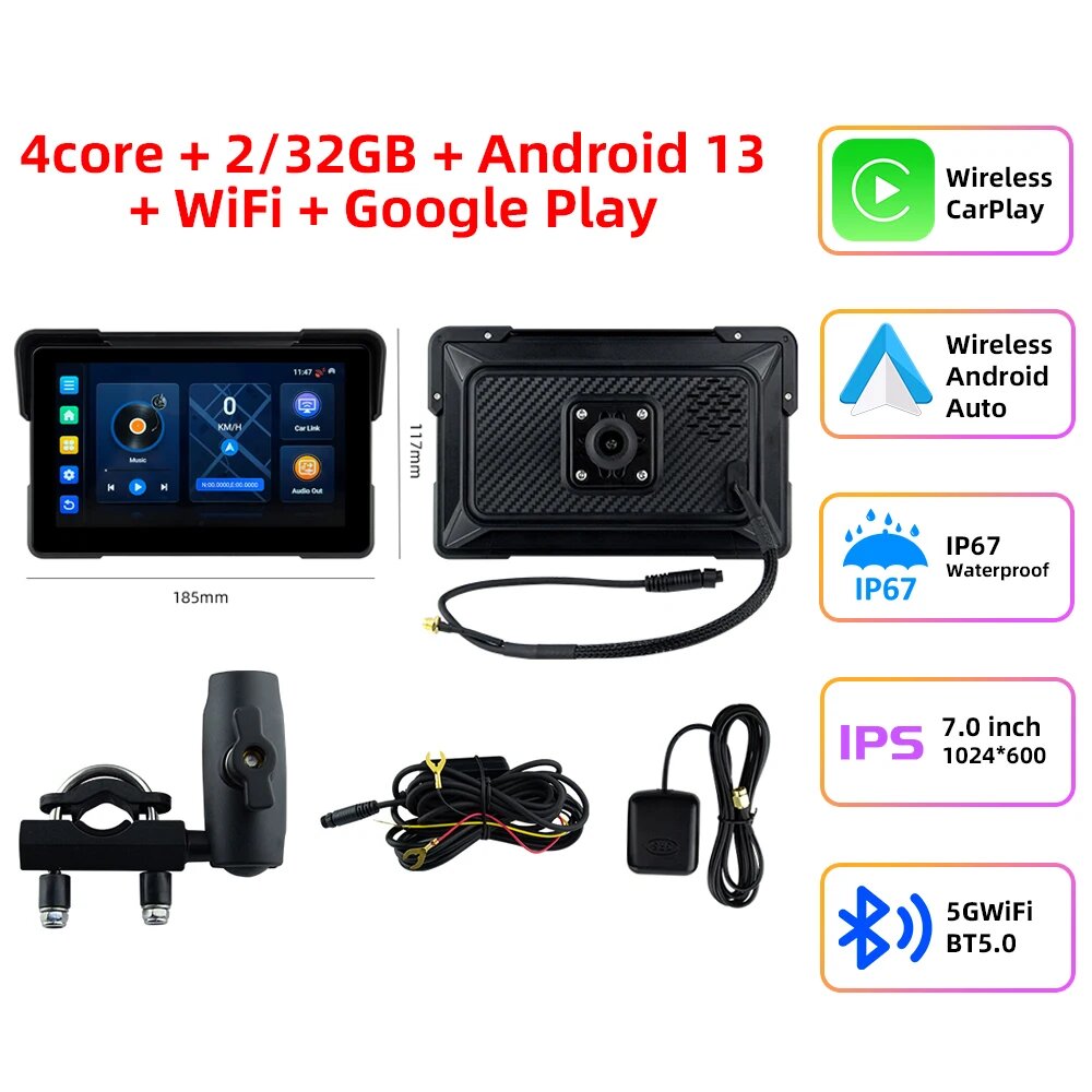 EKIY 7-дюймовый Android 13 мотоциклетный беспроводной CarPlay Android Auto экран Google Play Store портативный мотоцикл GPS монитор