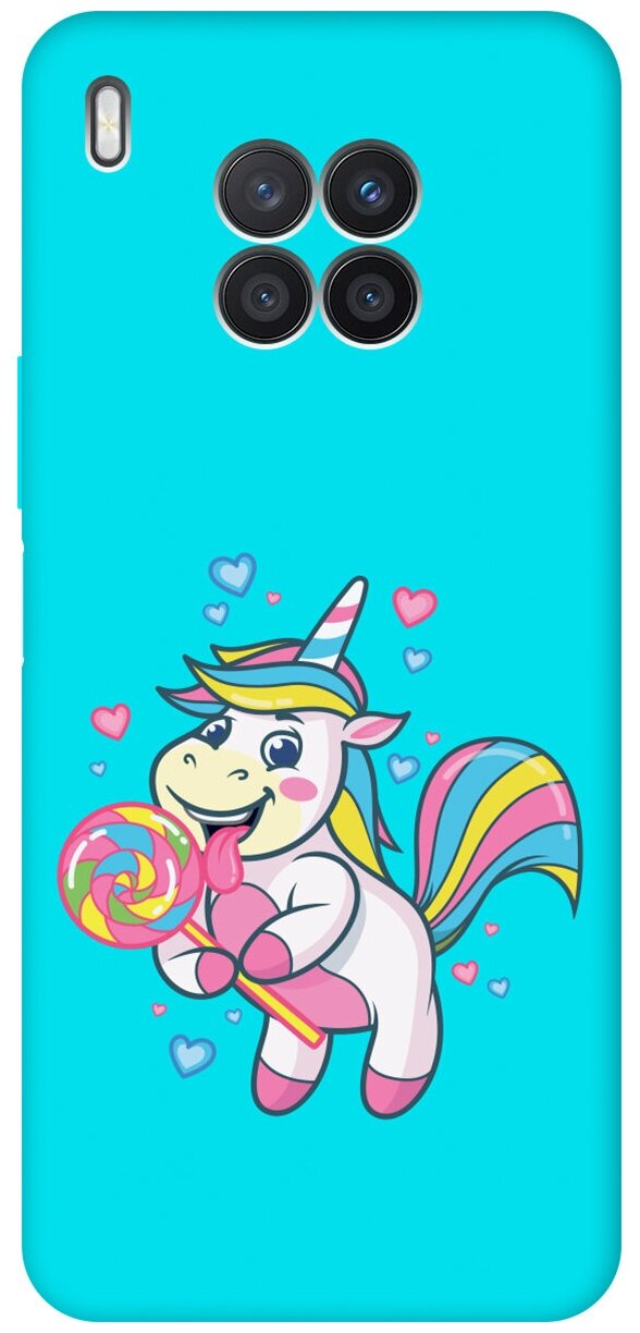 Матовый чехол Unicorn and candy для Huawei Nova 8i / Honor 50 Lite / Хонор 50 Лайт / Хуавей Нова 8и с 3D эффектом бирюзовый