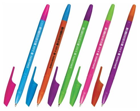 50 шт, Ручка шариковая BRAUBERG "X-333 MIX", синяя, корпус ассорти, узел 0,7 мм, линия 0,35 мм, 142960