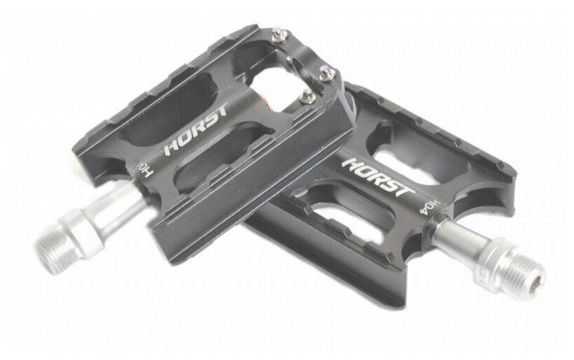 Педали алюминиевый H04 ось Cr-Mo с 3 герм. промподш. смен. шипами облегч. 86*67*23мм, 260 г серые HORST