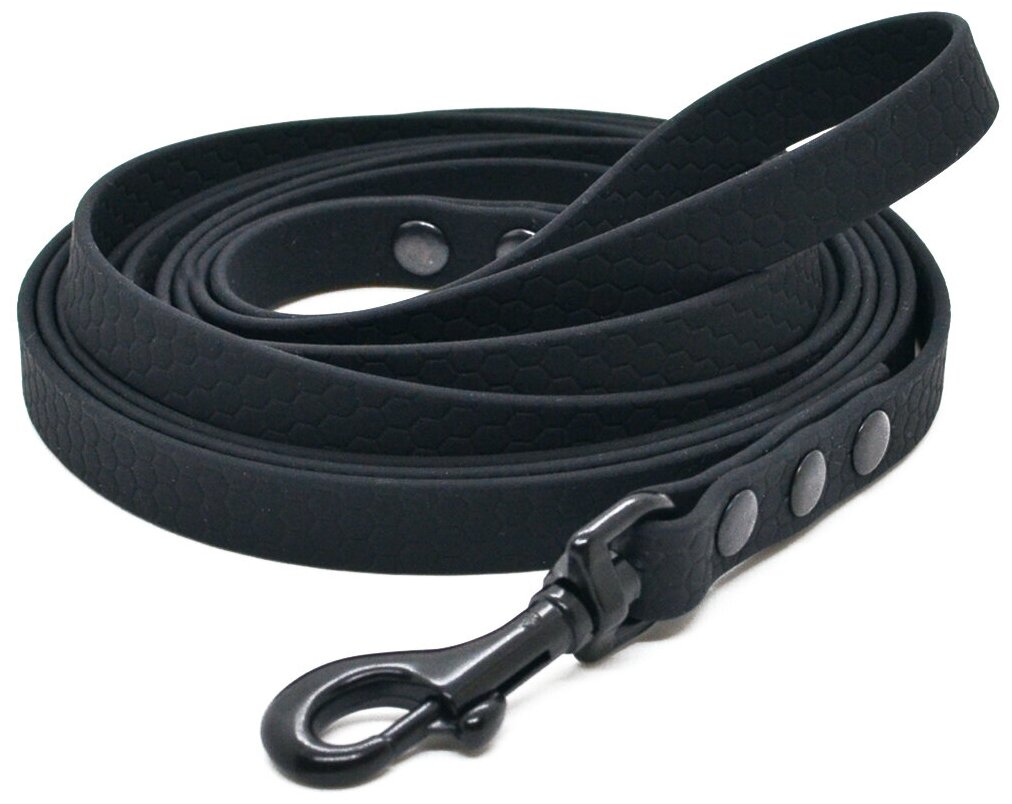 Поводок из биотана 3 м, ширина 13 мм, Woofy "Iron", прорезиненный, водостойкий, черный