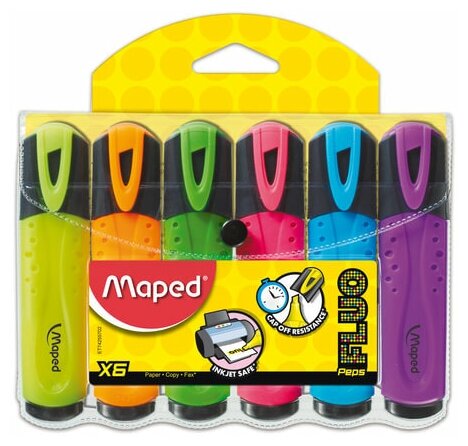 Набор текстовыделителей MAPED6 шт, Ассорти, "Fluo Pep's Classic", линия 1-5 мм, 742557