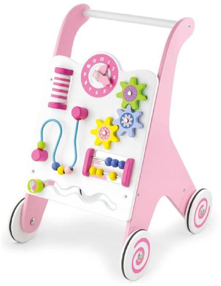 Детские ходунки - каталка Viga Toys 50178 с бизибордом, розовый (дерево)