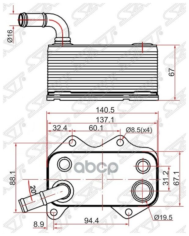 Радиатор масляный Audi A3 03-13 / A4 00-09 Sat арт. ST-06D117021C