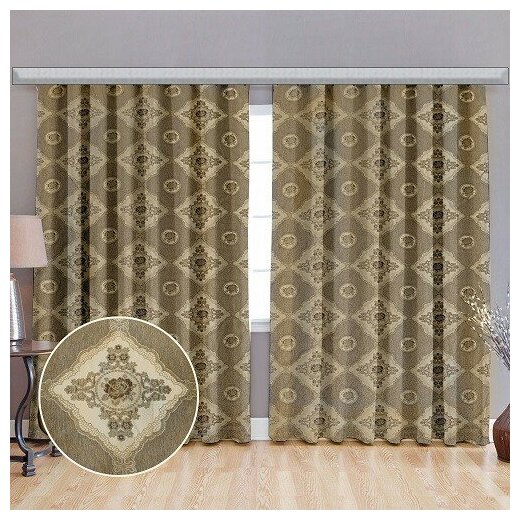 Шторы в гостиную в спальню жаккард бежевые 150*270 (2) +-5% (МарТекс)