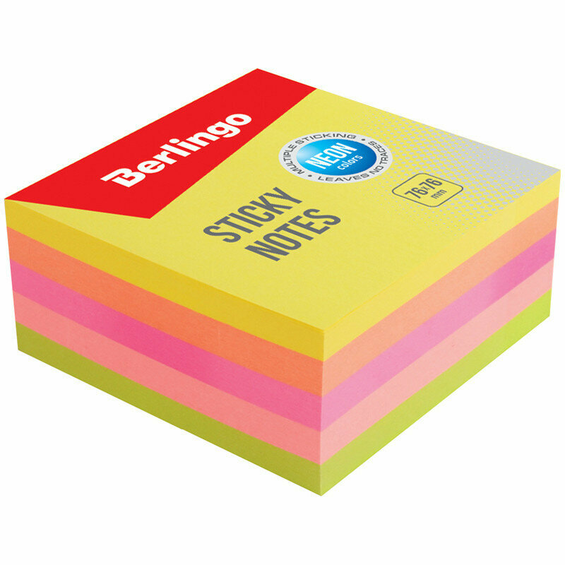 Самоклеящийся блок Berlingo, 76*76мм, 400л, 5 неоновых цветов, 205660