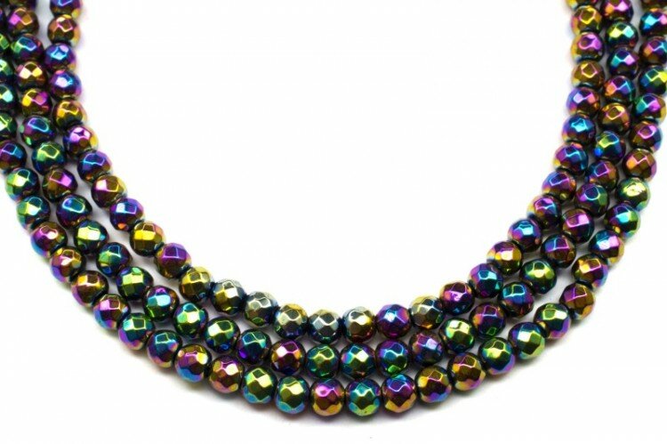 Бусина Гематит немагнитный, форма круглая граненая 4мм, цвет разноцветный перелив, 538-030, 10шт