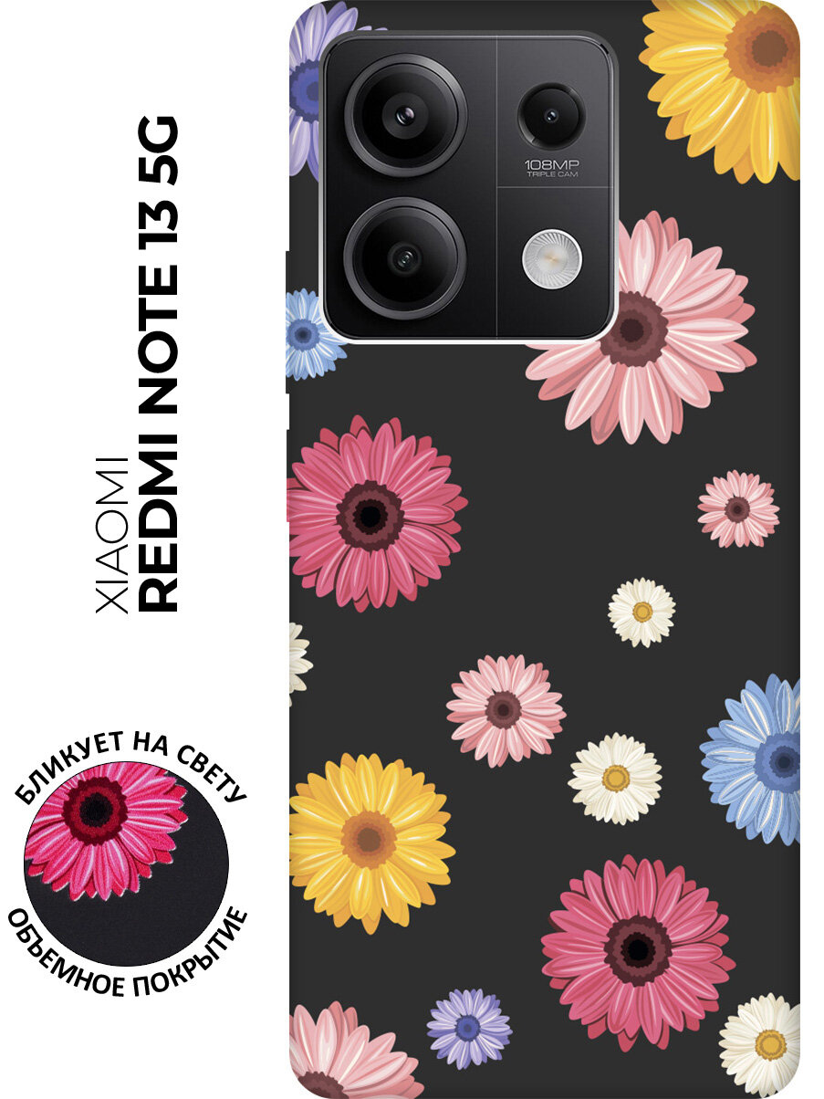 Силиконовый чехол на Xiaomi Redmi Note 13 5g / Сяоми Редми Ноут 13 5г с рисунком "Gerberas" Soft Touch черный