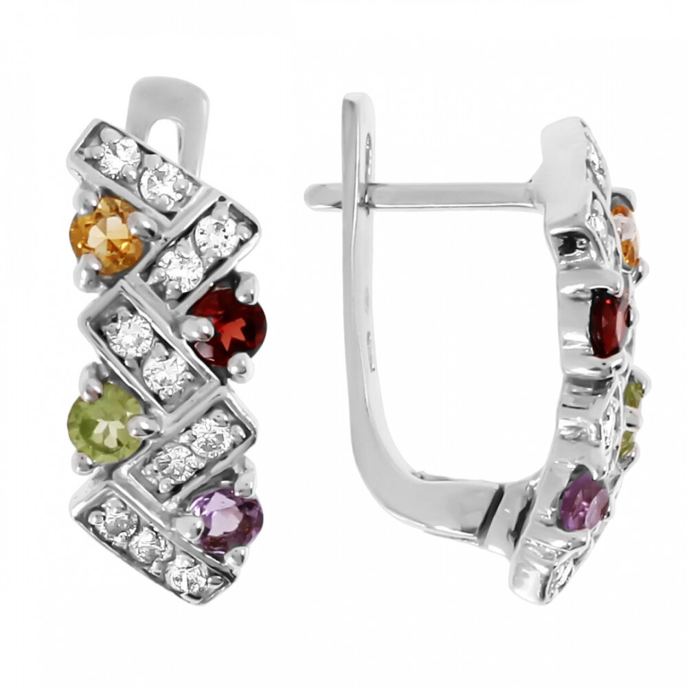 Серьги, серебро, 925 проба, хризолит, аметист, гранат, фианит, цитрин