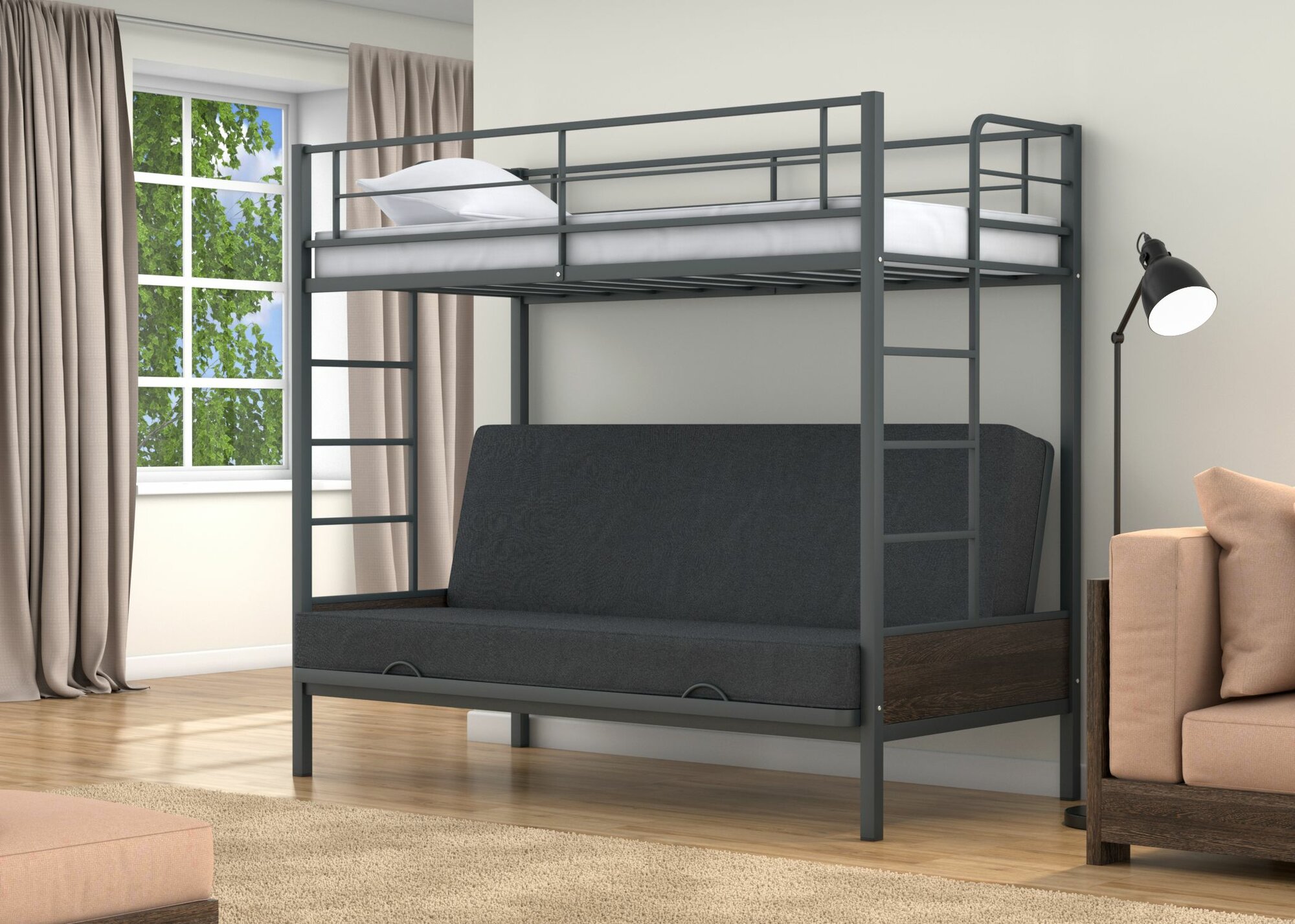 Двухъярусная кровать-диван Дакар 1 Серый (вставки венге)